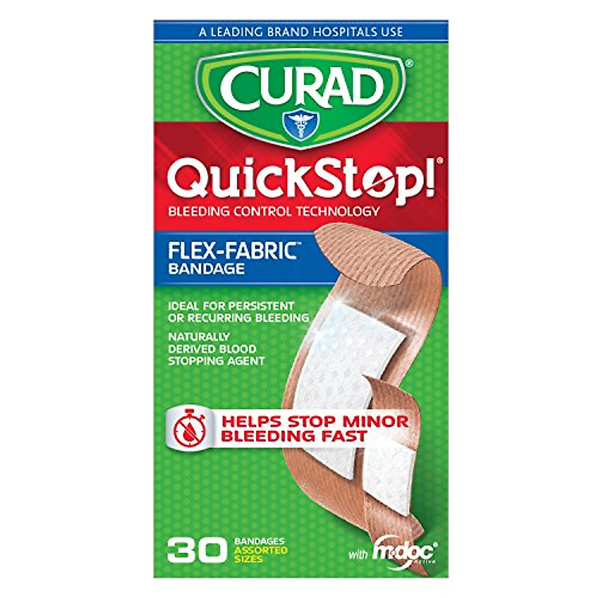Curad Quickstop Flex Fabric Bandages, Assorted, 30/box