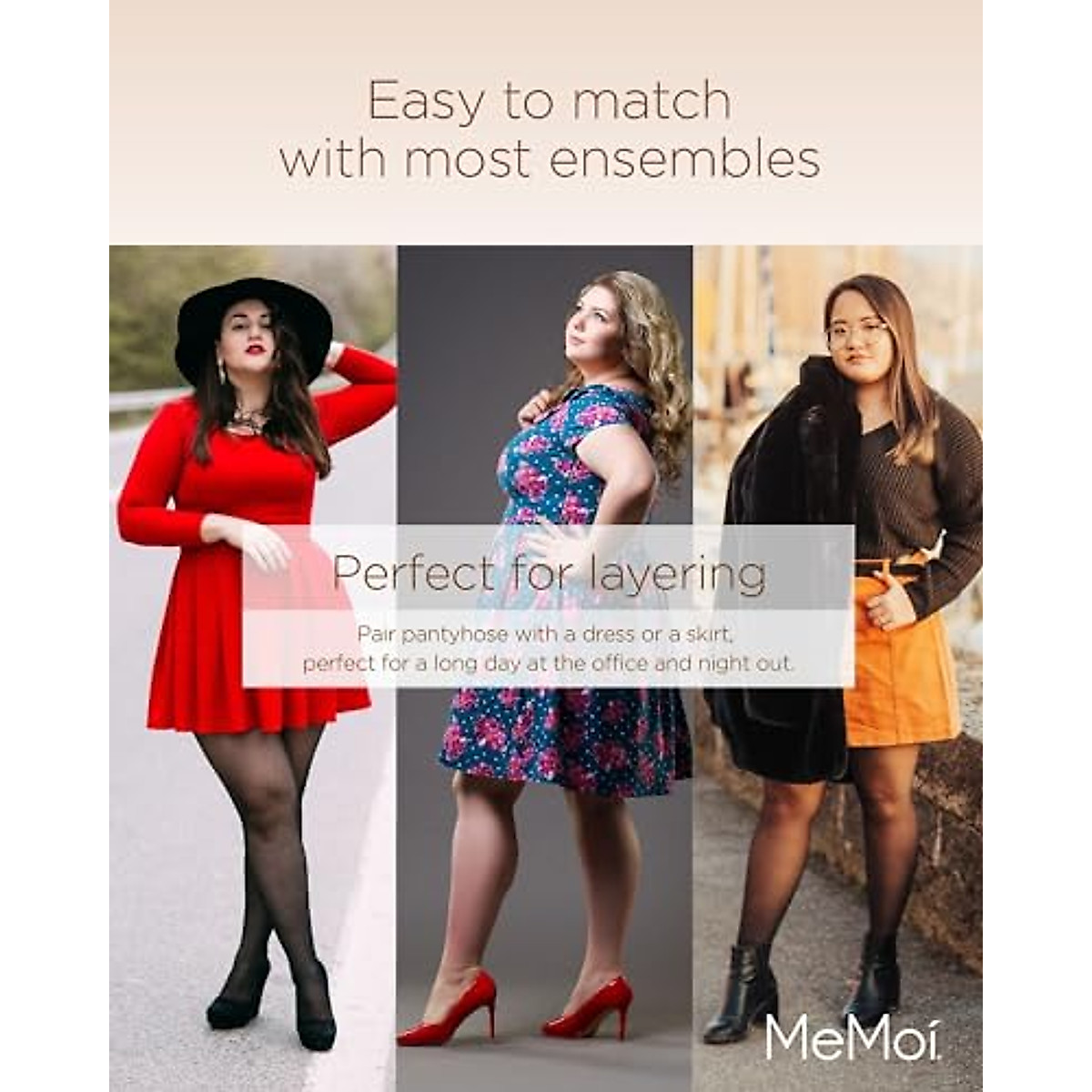 MeMoi Plus Size Curvy Silky Sheer Control Top Pantyhose City Beige 7X