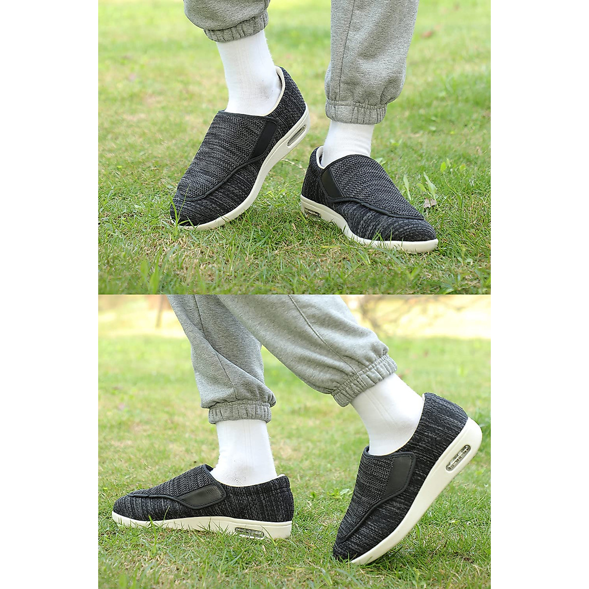 ZUMEIJIA Women's Diabetic Shoes for Women Casual Adjustable Walking Shoes Wide Shoes for Elderly Swollen Feet Non-Slip Air Cushion Bottom Fattening and Widening Black Grey 9.5