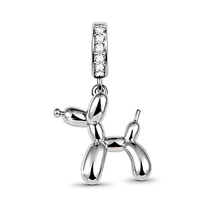 GNOCE Balloon Puppy Charm Pendant 925 Sterling Silver Play with Me Finely Polished Dangle Charm Fit for Bracelet/Necklace Christmas Charm Gifts for Wife Daughter