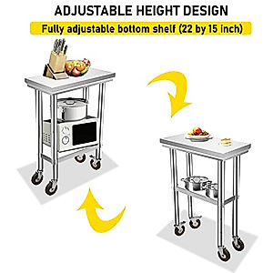 Karpevta Stainless Steel Work Table 24x12 inch Outdoor Prep Table Stainless Steel Prep Table Commercial Kitchen Table with Adjustable Under Shelf for Home,Restaurant and Hotel