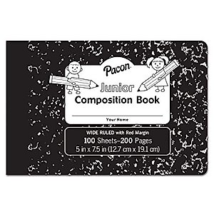 Pacon Junior Composition Book, 3/8" Ruled 5" x 7-1/2", 100 White Sheets , 6 Count