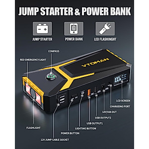 VTOMAN V8 Pro 3000A Jump Starter, Car Battery Charger Jump Starters for Up 8.5L Gas and 6.5L Diesel Engines, 12V Auto Lithium Battery Booster Pack, Portable Jump Box with Jumper Cable LCD Display