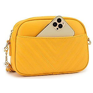 lola mae Quilted Crossbody Bag, Trendy Design Shoulder Purse (Mustard)