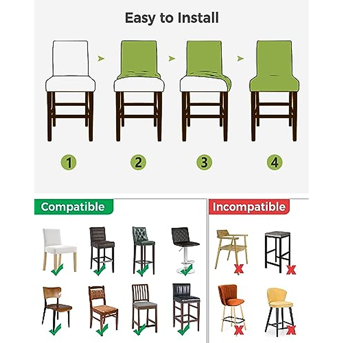 IDOWMAT Bar Stool Cover with Back - Stretch Washable Chair Covers Gold Gray Marble Abstract Ink Art Painting Chairs Slipcover for Kitchen Pub Dining Room Cafe, 4 Pack