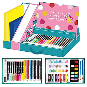 KIDDYCOLOR Kids Art Set, 88pcs Drawing Art Kit, Portable Art Set Case with Easel & Bookshelf, Multifunctionanl Painting Drawing Art Supplies for Kids Girls Boys Gifts