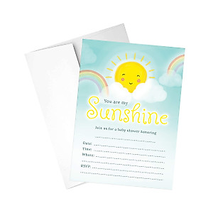 You are My Sunshine Gender Neutral 5x7 Baby Shower Invitations - 24 invites and 24 White envelopes