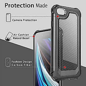 iPhone SE Case, iPhone 8 Case, iPhone 7 Case, SUPBEC Carbon Fiber Shockproof Protective Cover with Screen Protector x2 [Scratch Resistant] [Military Grade Protection], iPhone SE 2022 Case, 4.7", Black