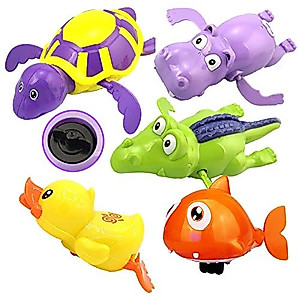 5 Pack Pool Float Bath Toys, Wind Up Swimming Bathtub Animals for Boys Girls Toddlers , Fish Tortoise Hippocampus Crocodile Duck, Smooth Cute Shower Water Toy (Random Color)