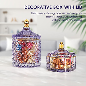 ALAMHI Candy Dish Glass Cookie Jar with Lid Candy Bowl for Office Desk Decor, Apothecary Jars Purple Bathroom Accessories Cute Room Decor Aesthetic, Q Tip Holder Decorative Glass Jewelry Box (20oz)