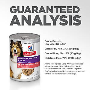 Hill's Science Diet Sensitive Stomach & Skin, Adult 1-6, Stomach & Skin Sensitivity Support, Wet Dog Food, Salmon & Vegetables Loaf, 12.8 oz Can, Case of 12