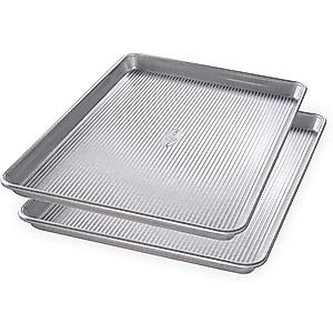 USA Pan Nonstick Quarter Sheet Pan Set of 2 and USA Pan Bakeware Half Sheet Pan Set of 2, Aluminized Steel
