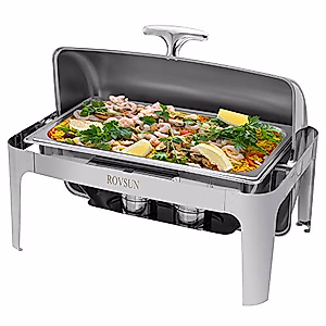 ROVSUN Chafing Dish Buffet Set, 9 Quart Roll Top Stainless Steel Chafer, Rectangular Set with Food Pan, Water Pan and Fuel Holders, for Wedding, Parties, Banquet, Catering Events