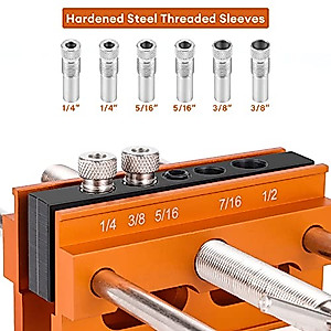 SLIIMU Self Centering Dowel Jig Kit for Max 6.8'' Thick Timber, Inch Woodworking Center Doweling Drill Guide Jig for Straight Hole, Portable Drill Block for Wood Dowel Hole with 6 Drill Sleeve