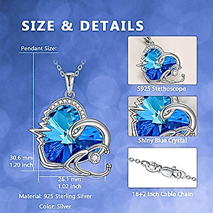 TOUPOP Nurses Week Gifts Nurse Gifts for Women Nursing Necklace Sterling Silver Stethoscope Pendant Necklace with Heart Crystal Gifts for Nurses Doctor Medical Student for Nurses Day Christmas Birthday Graduation Valentines Day Medicine Themed Jewelry