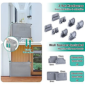 Retractable Baby Gates for Staris - PRObebi Retractable Dog Gate, Indoor Safety Gate Extends to 72" Wide 34" Tall, Extra Wide Baby Gate, Mesh Gate for Doorways, Hallways, Outdoor, Grey
