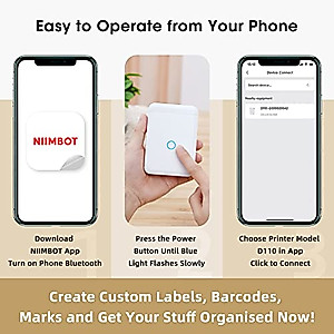 NIIMBOT D110 Thermal Label Makers with 1 Roll Tape, Portable Mini Wireless Bluetooth Sticker Printer for Home Office School Use, Mobile Phone Editable, Printable Width 0.47 inch, White