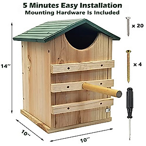 Prolee Screech Owl House Hand Made 14 x 10 Inch with Bird Stand Design, 100% Cedar Wood Owl Box with Mounting Screws and A Bag of Wood Shavings, Easy Assembly Required
