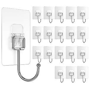 Ninth Five 18Pack Large Adhesive Hooks, 33lb Heavy Duty Ceiling Wall Door Hanging Hooks, Stainless Steel Towel and Coats Hooks for Window Home Kitchen Office