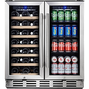 Kalamera Wine and Beverage Refrigerator, 30 inch Wine Fridge Dual Zone Hold 33 Bottles and 96 Cans, Digital Touch Control, Built-In or Freestanding