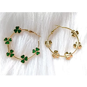 Zhang shine Green Shamrock Earrings Irish Clover Hoop Earrings St.Patrick's Day Lucky Leaf Earrings for Women St. Patrick Day Daily Wearing Parties Celebrations