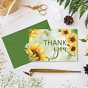Whaline Sunflower Thank You Cards Bulk 30 Pack Watercolor Thank You Note Cards with Matching Seal Stickers Envelopes Spring Summer Floral Greeting Cards for Baby Shower Wedding Bridal Birthday Party