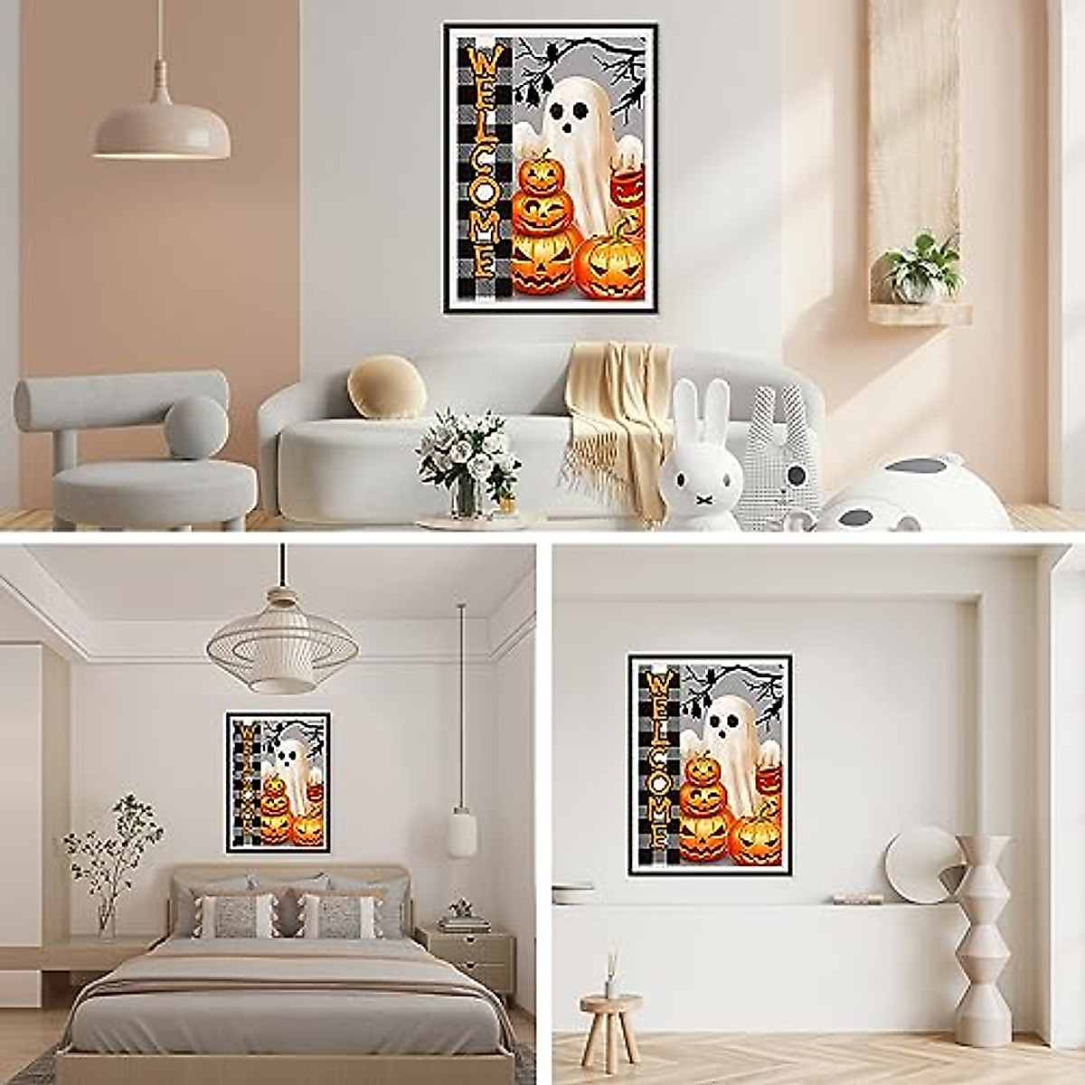 SENQAO Halloween Diamond Painting Kits for Adults, Ghost Full Round Drill Gem Art Kits, DIY 5D Diamond Painting Pumpkin Halloween Diamond Art Kits Picture for Home Wall Decor 30x40cm