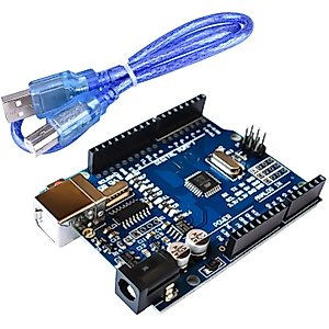 UNO R3 Board ATmega328P with USB Cable for Arduino - Compatible with Arduino UNO R3 Mega 2560 Nano Robot for Arduino IDE AVR MCU Learner K53, Blue