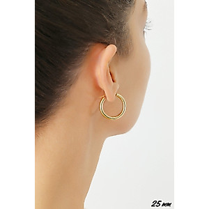 14k Yellow Gold 3mm Tube Round Polished Hoop Earrings -1'' Diameter