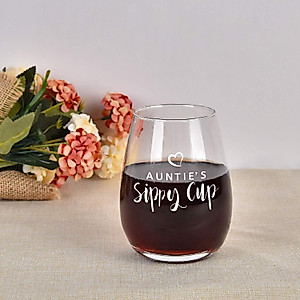 Auntie’s Sippy Cup - Aunt Wine Glass, 15Oz Stemless Wine Glass for Mother's Day Birthday Women Aunts Sisters - Aunt Wine Glass from Niece Nephew