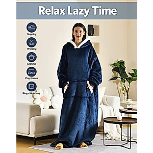 ZAKUN Oversized Wearable Blanket Hoodie,Unisex Thick Long Blanket Hoodie for Women,Cozy Giant Fleece Lounging Hoodie Blanket