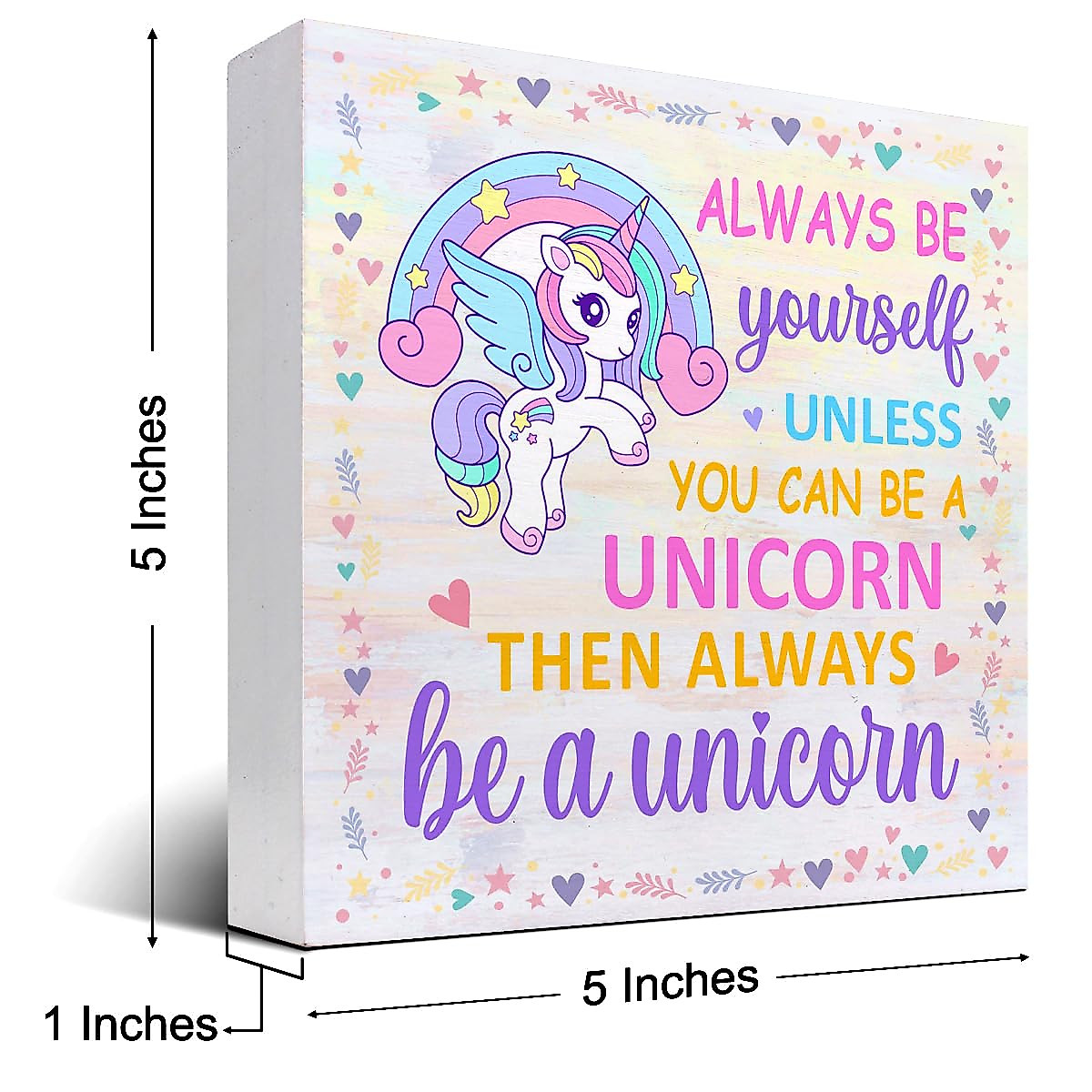 Always Be Yourself Unless You Can Be a Unicorn Inspirational Wood Block Sign Desk Decor,Cute Unicorn Wooden Box Plaque Sign Desk Decor for Nursery Girls Room Bedroom Playroom Decorations