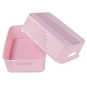 8 Pack Small Pantry Organization and Storage Bins - Household Organizers for Laundry Room, Bathrooms, Bedrooms, Kitchens, Cabinets, Countertops, Under Sink or On Shelves (Pink)