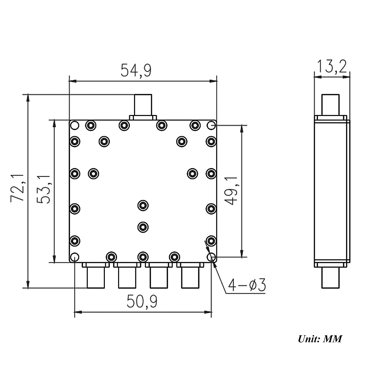TOJOIN Passive Power Splitter 4 way for SMA Connectors, Coaxial Cable Splitter 2-8GHZ for RF/Microwave Measurements Accessories Splitter Coaxial, Antenna System Corrosion Resistant (PS-4SM-2080)