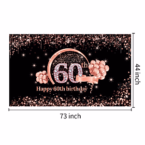 Lnlofen 60th Birthday Banner Decorations Backdrop for Women, Extra Large 60 Year Old Birthday Party Decor Supplies, Rose Gold Happy Sixty Birthday Sign Poster Photo Booth Props