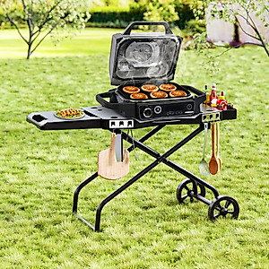 GRILL FORCE Portable Grill Cart for Ninja OG701 OG751, Collapsible Outdoor Grill Stand for Ninja Woodfire Grill, Fits Ninja OG700 Series, Traeger Ranger,Pit Boss 10697/10724 and 22" Blackstone Griddle