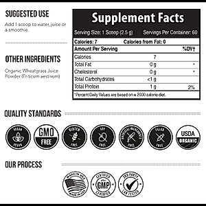 Organic Wheatgrass Juice Powder - Organic, Grown in Volcanic Soil of Utah - Raw BioActive Form, Cold-Pressed Then CO2 Dried, 20:1 Concentrate Juice Extract - Unflavored (5.3 oz – 50 Servings)