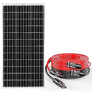 RICH SOLAR 100W 12V Solar Panel+ 50 Feet 10AWG Solar Extension Cables with Female and Male Connectors for RV Van DIY Off-Grid System
