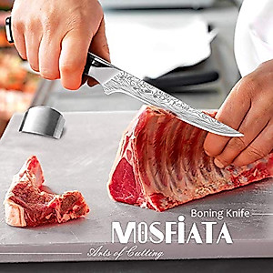 MOSFiATA 6" Boning Knife, Sharp Kitchen Cooking Knife with Finger Guard and Knife Sharpener, German High Carbon Stainless Steel EN1.4116 Chef’s Knife with Micarta Handle and Gift Box