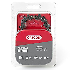 Oregon D72 Full Chisel Chainsaw Chain, 20-Inch, 3/8" Pitch, .050" Gauge, 72 Drive Links, low-kickback chain,Gray