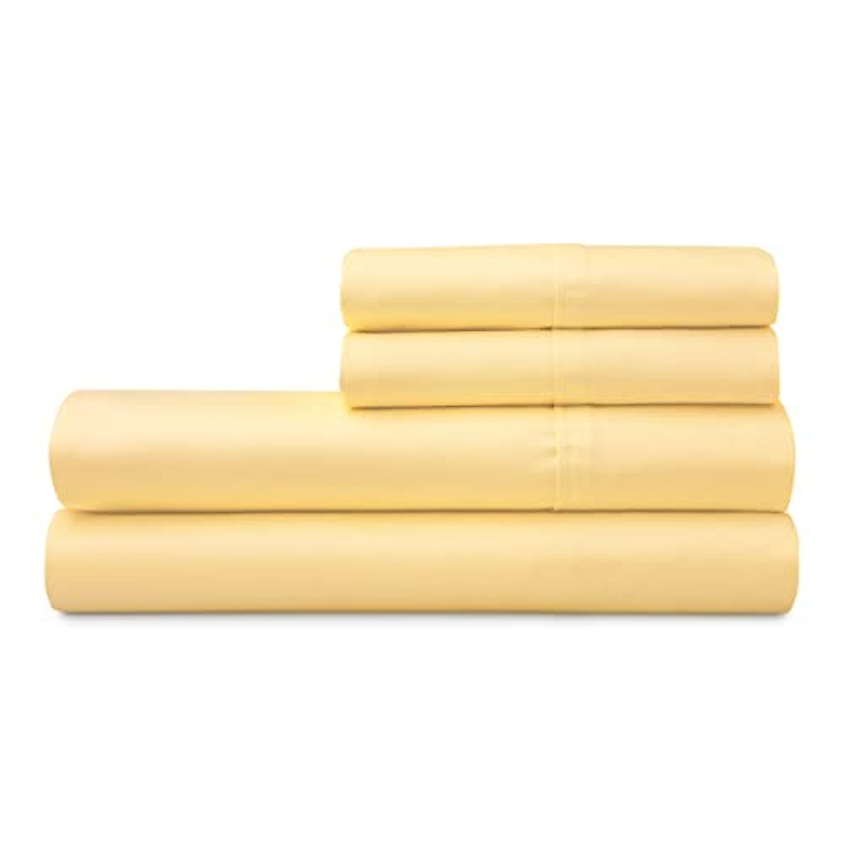 MARTHA STEWART 100% Cotton Queen Sheet Set - 4 Piece, Soft, Smooth, Durable, Easy Care, 16" Deep Pocket Sheets, Bedding Sheets, Sateen Sheets, 1 Flat, 1 Fitted, 2 Pillowcases, Yellow