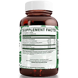 Natural Nutra Calcium Magnesium Zinc Supplement with Vitamin D3 for Bone Strength, Gluten Free and Sugar-Free, Essential Mineral Complex, 1000/500/25 mg (250 Count)