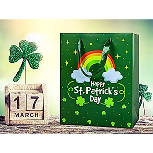 Hohomark St Patrick's Day Gift Bags 13" Large Irish Shamrock Bag with Tissue Paper Green Clover Gift Wrapping Bag Kids Classroom Party Favor Supplies