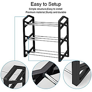 NiHome 3-Tier Shoe Rack Multifunctional Sturdy Steel Organizer Compact Small Size Lightweight 6 Pairs Footwear Freestanding Shelf for Closet Hallway Entryway Living Room Bedroom X Shape Frames (Black)