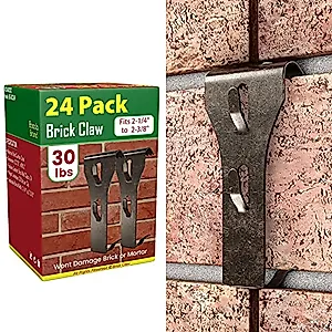 Brick Hook Clips (24 Pack) for Hanging Outdoors, Hangers Fits Standard Size Brick 2-1/4" to 2-3/8" in Height, Heavy Duty Brick Hanging Clips Wall Hangers for Hanging No Drill and Nails