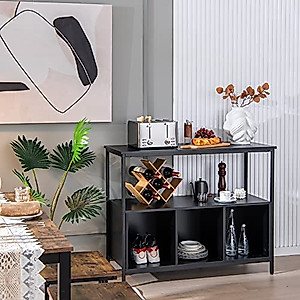 LOKO Buffet Cabinet with Open Shelves, Freestanding Kitchen Cabinet with 3-Cube Compartments, Coffee Bar Credenza Sideboard Cabinet, 43.5 x 17 x 35 inches (Black)