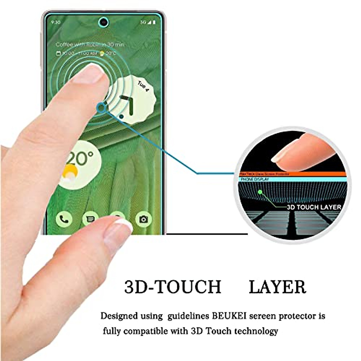 beukei (4 Pack) Compatible for Google Pixel 7 Screen Protector Tempered Glass, (6.3 inch) Touch Sensitive,Case Friendly, 9H Hardness