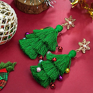 Lightweight Christmas Tree Tassel Beaded Earrings, Bohemian Dangle Drop Green Earrings, Twined with Colored Beads Earring for Women