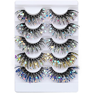 Glitter Lashes Colored False Eyelashes Wispy Lashes 5 Pairs Dramatic Lashes Cat Eye Festival Lashes Pack 5 Style by Zegaine