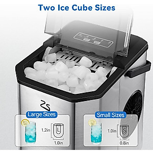 Zstar Ice Maker Countertop with Bullet Ice, 26Lbs/Day, Stainless Steel Portable Ice Machine w/Ice Scoop, 45lb Quiet Design, Self-Cleaning Function and Timer Function for Kitchen Office Home Cafe Bar